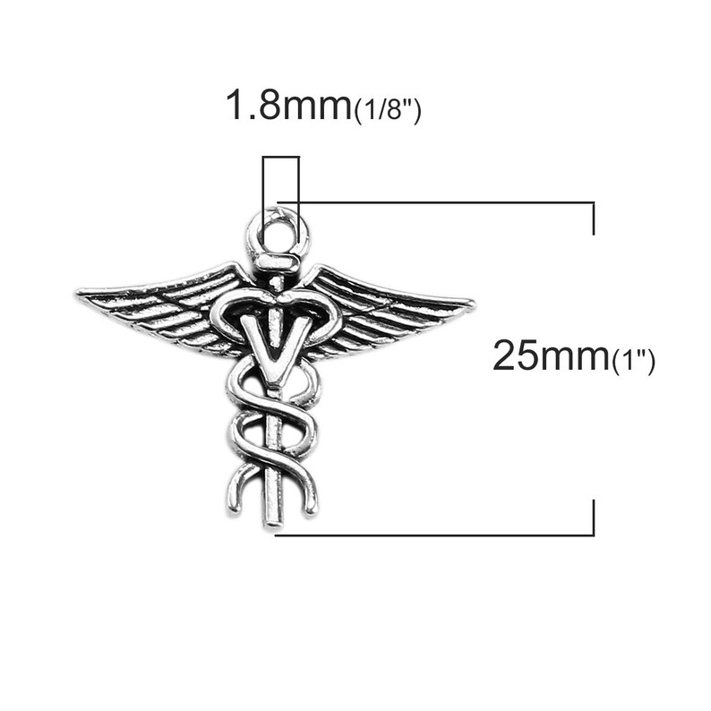 2 Pieces Antique Silver V (vet) Caduceus Charms, 25mm( 1") X 20mm( 6/8 ...