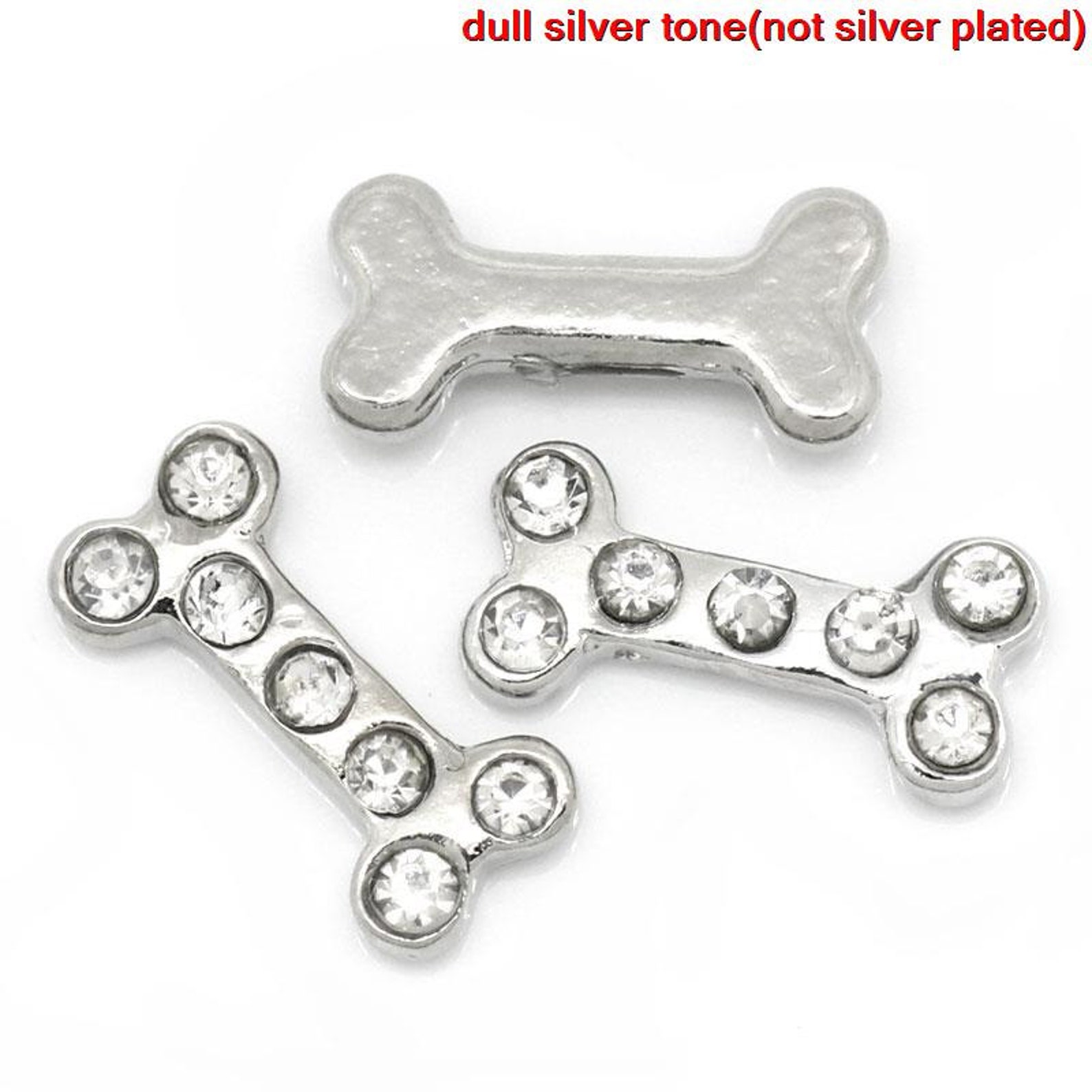 2 Pieces Silver Tone Clear Rhinestone Dog Bone Floating Locket Charms ...