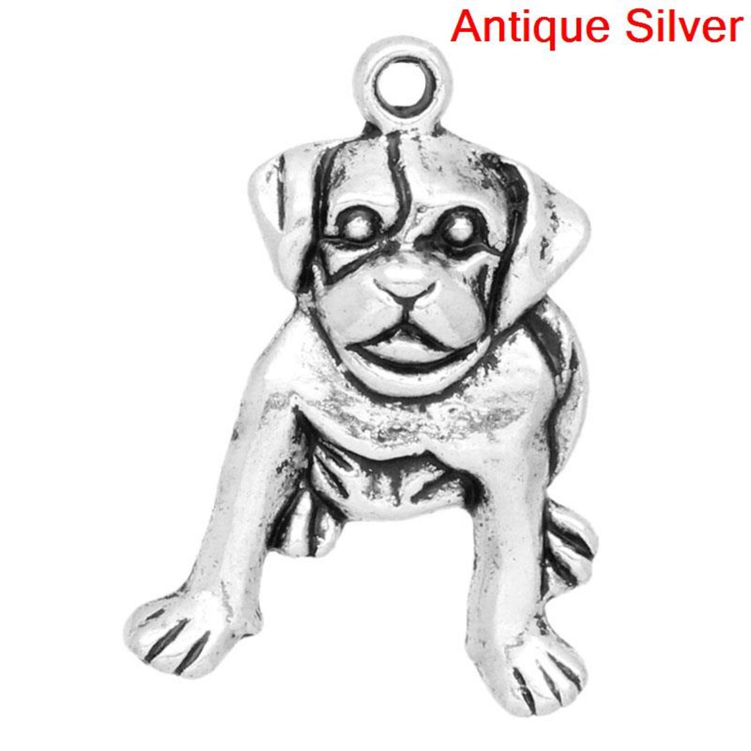 5 Pieces Antique Silver Dog Charms - Etsy
