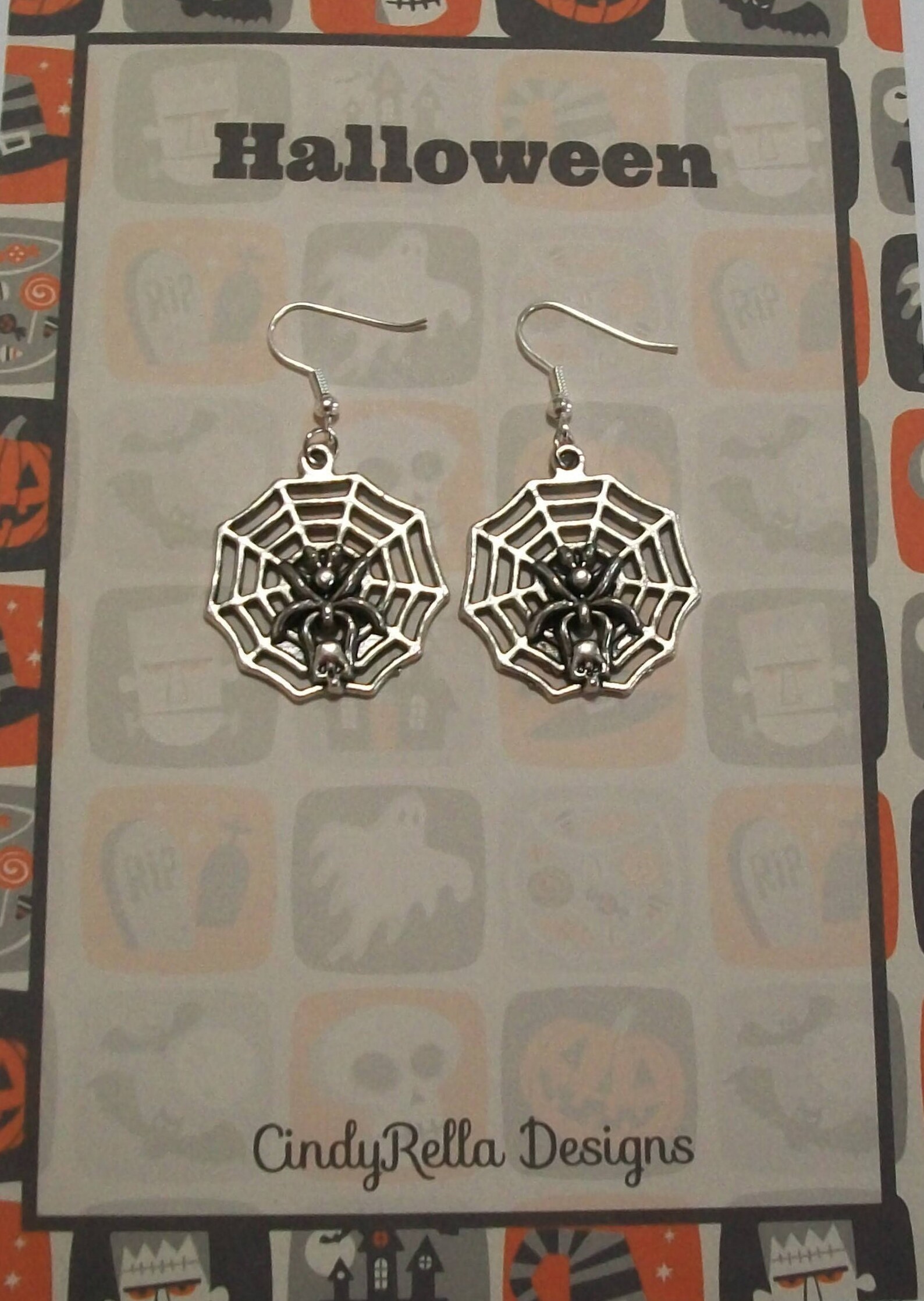 Cute Antique Silver Gothic Spider Web Halloween Charm Necklace - Etsy