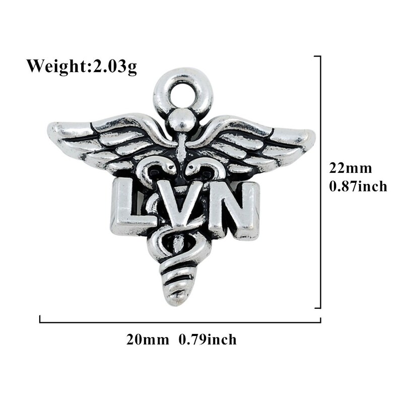 2 Pieces Antique Silver LVN (licensed Vocational Nurse) Caduceus Charms ...