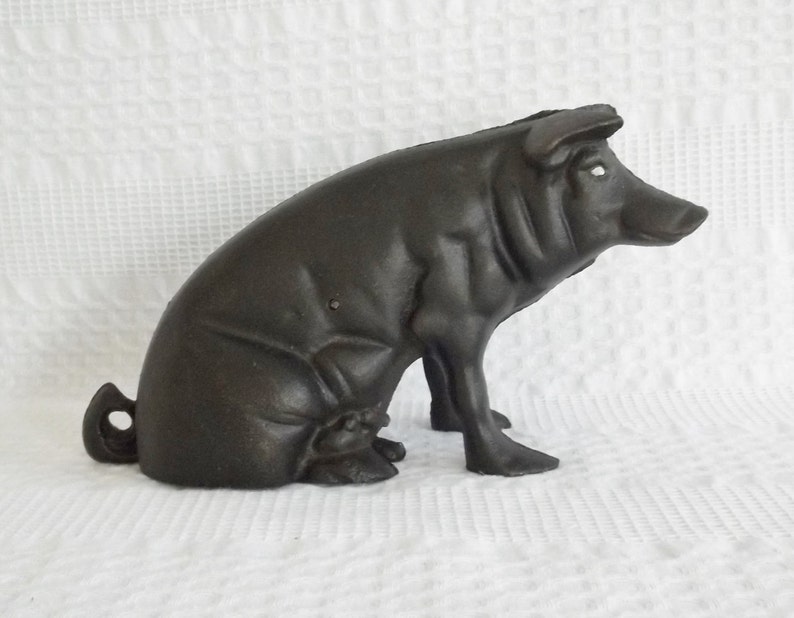 Vintage black cast iron pig piggy bank or doorstop large pig | Etsy