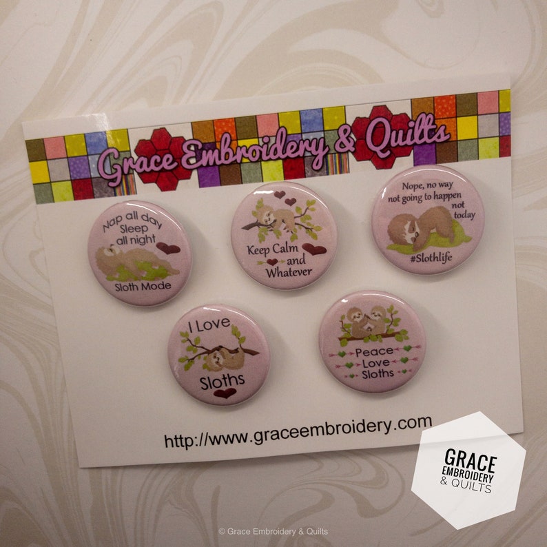 Sloth Pin-back Button, Set of 5 Buttons - Etsy