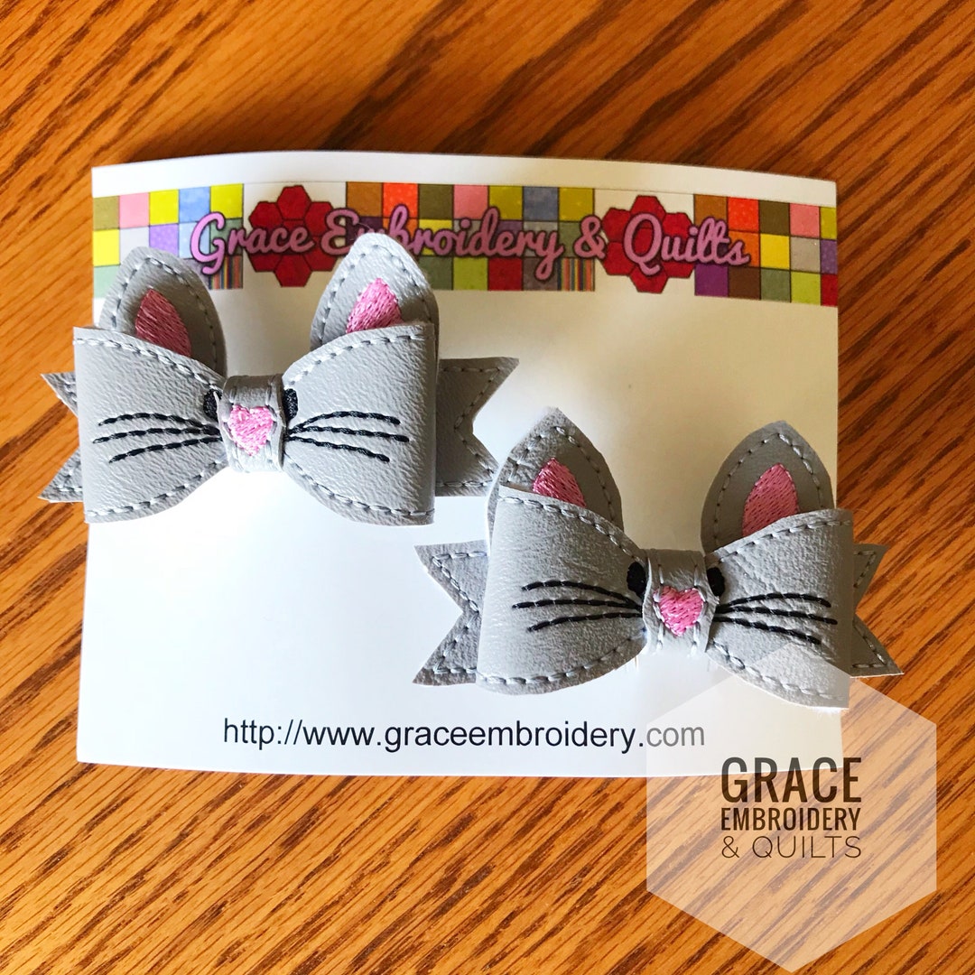 Embroidered Cat Hair Bows, Kitty Vinyl Barrette (set of 2) - Etsy