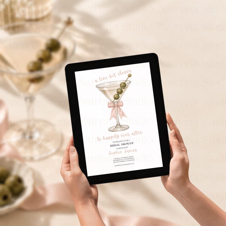 Martini Bridal Shower Invite, Cocktail Party Invitation, Editable Canva ...