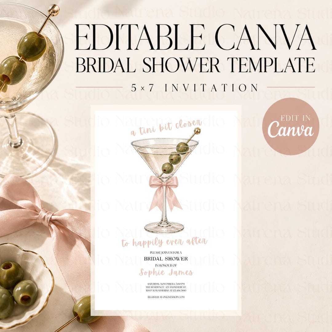 Martini Bridal Shower Invite, Cocktail Party Invitation, Editable Canva ...