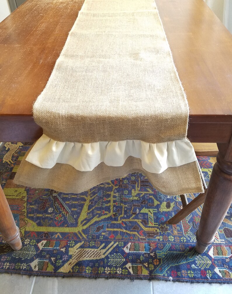 Natural Burlap Table Runner With Ivory Linen & Burlap Ruffles - Etsy