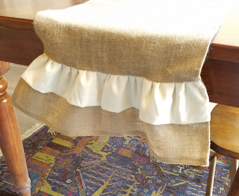Natural Burlap Table Runner With Ivory Linen & Burlap Ruffles - Etsy