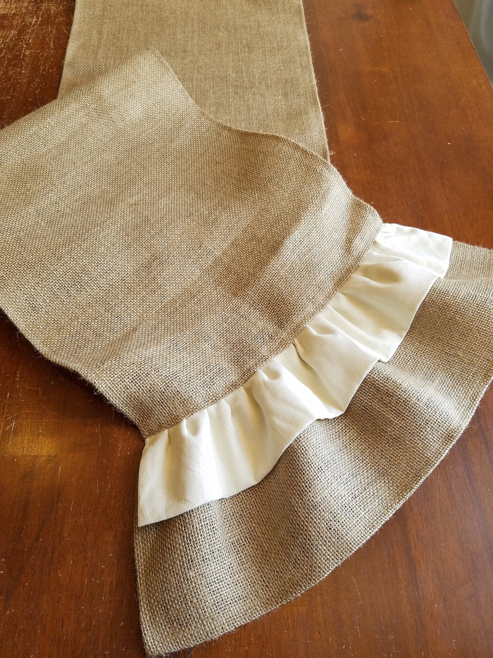 Natural Burlap Table Runner With Ivory Linen & Burlap Ruffles - Etsy