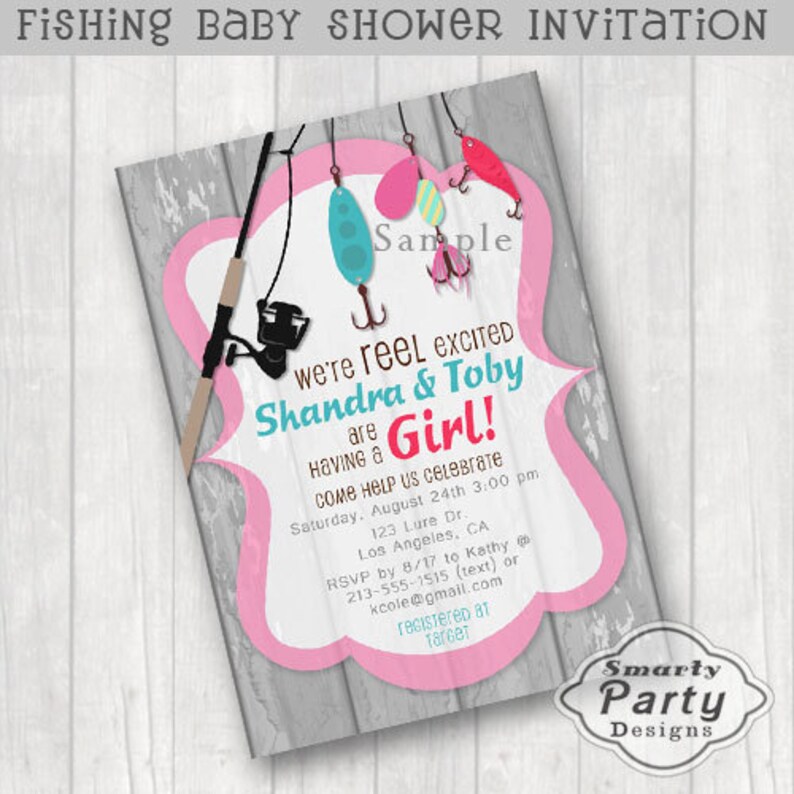 Fishing Baby Girl Shower Invitations Invite We're Reel - Etsy