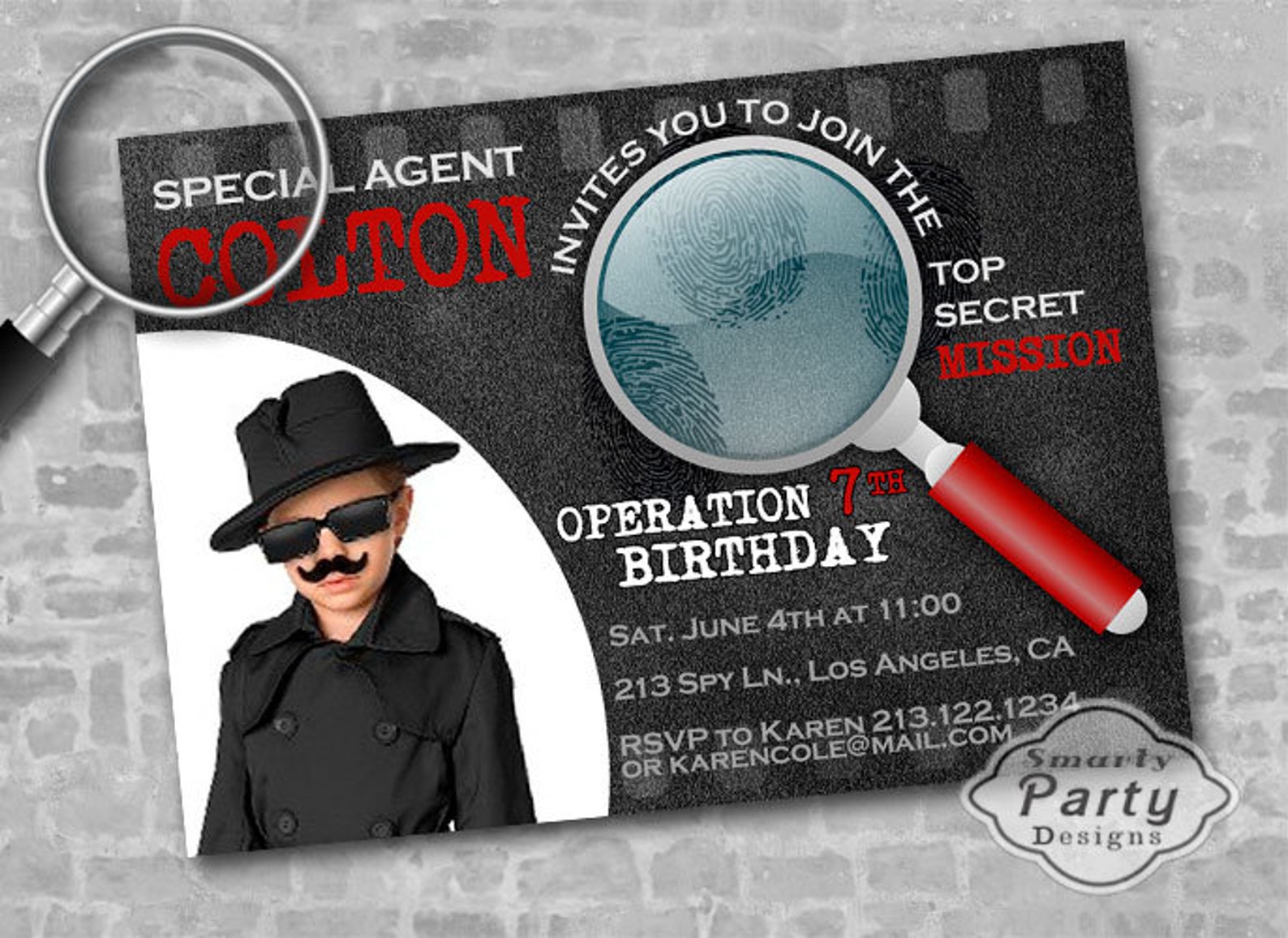 Spy Birthday Party Photo Invite Secret Agent Invitation | Etsy