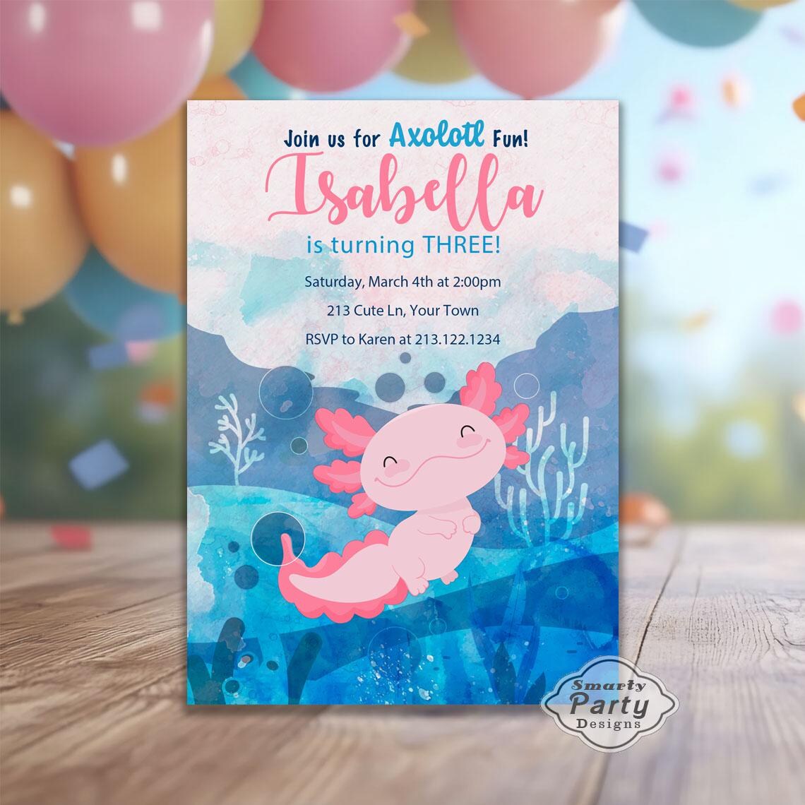 Axolotl Birthday Party Invitation | Ajolote Digital Invite ...