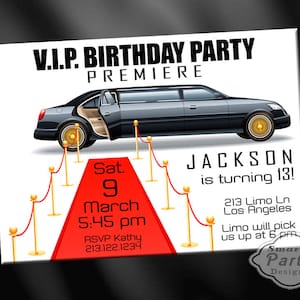 Limo Birthday Party Invite | Limousine Invitation Red Black Printable ...