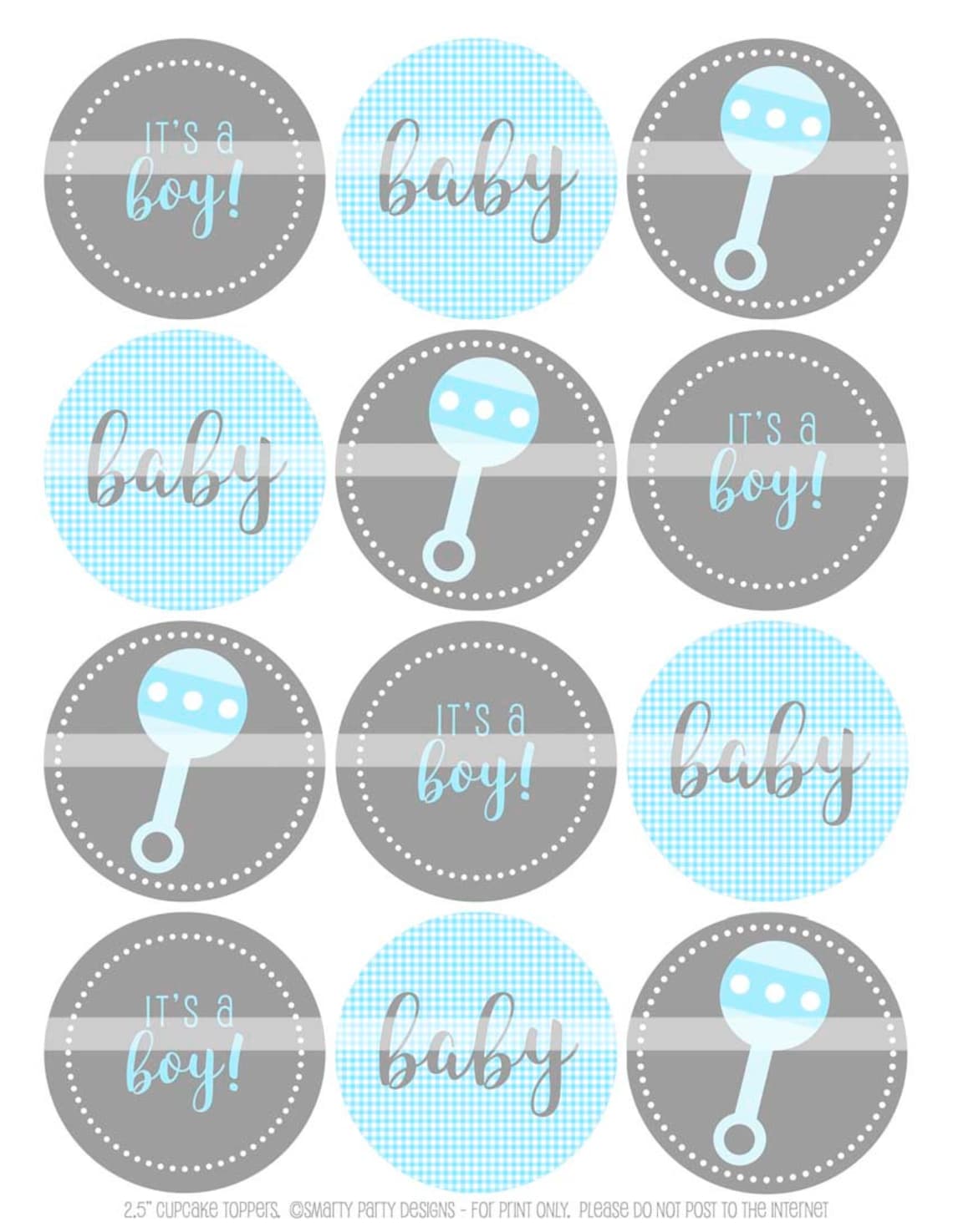 Boy Baby Shower Cupcake Toppers Blue Gray Shower Cupcake | Etsy