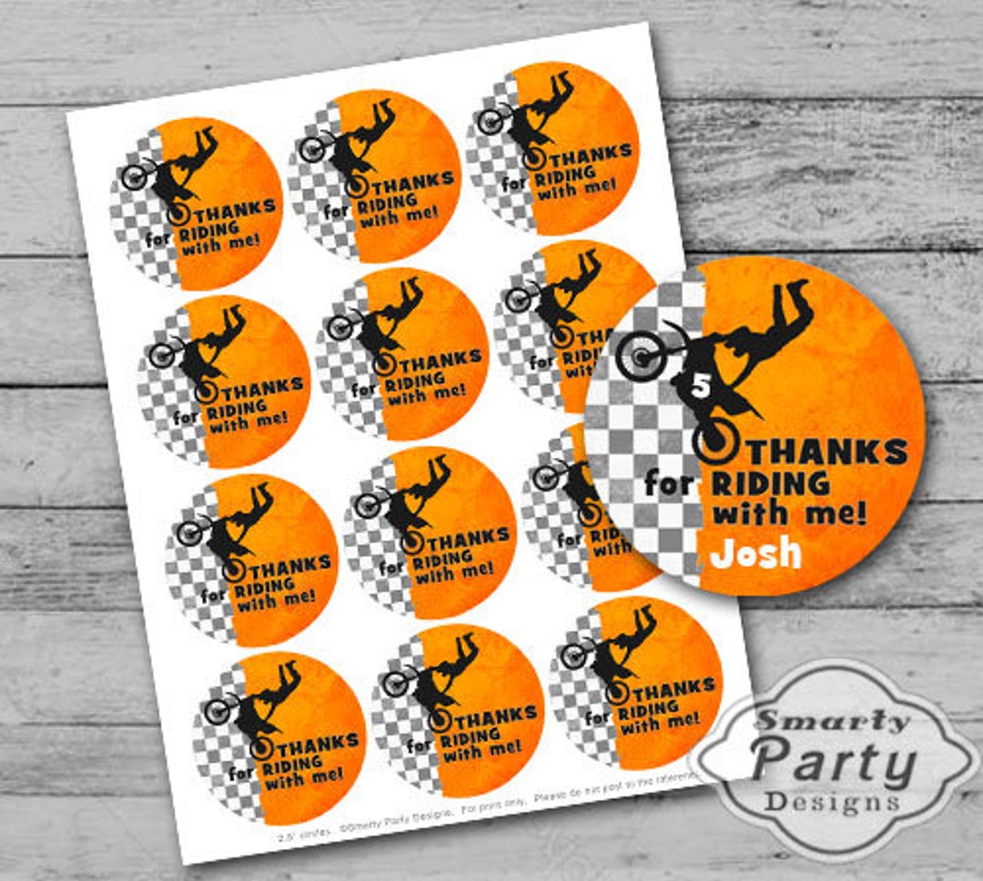 Favor Tag BMX Dirt Bike Thank You Party Tags Stickers Printable ...