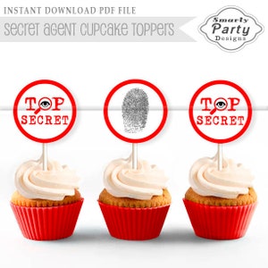 Spy Party Cupcake Toppers | Top Secret Round Stickers | Finger Print ...