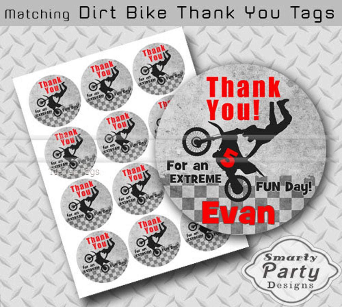 BMX Dirt Bike Thank You Party Tags Stickers Printable | Etsy