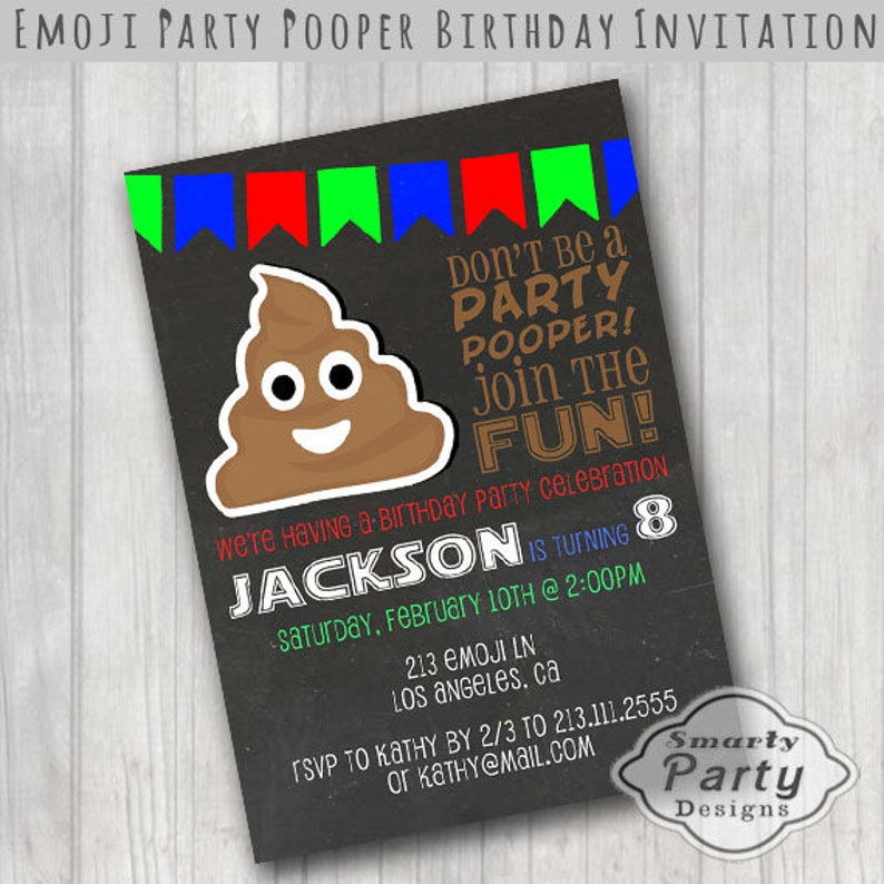 Poop Emoji Birthday Party Invitations Invite Printable Personalized ...