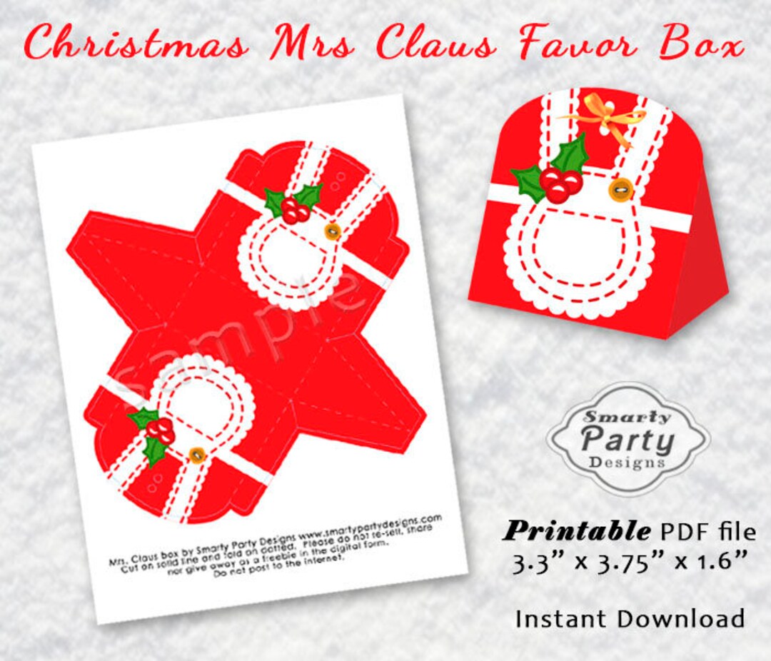 Christmas Mrs. Claus Party Favor Box Gift Box Printable DIY PDF ...