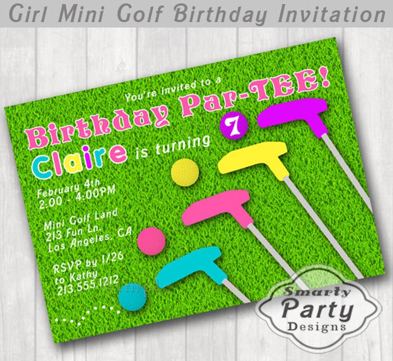 Girl Mini Golf Birthday Party Invite Invitation Par-tee Printable ...