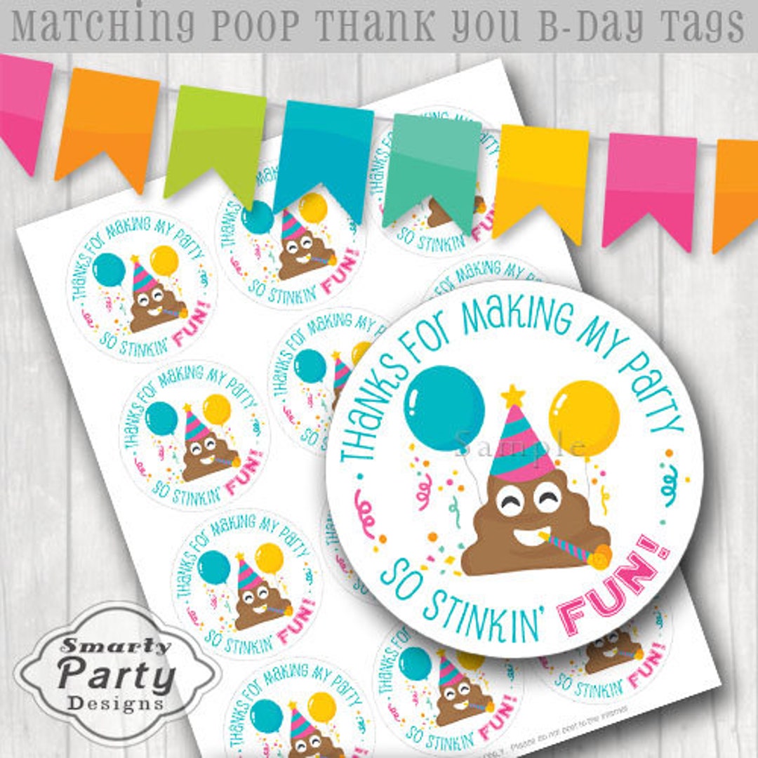 Poop Emoji Thank You Party Tags Stickers Birthday Printable 2.5 ...