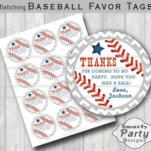 Baseball Thank You Party Tags / Stickers Printable - Etsy