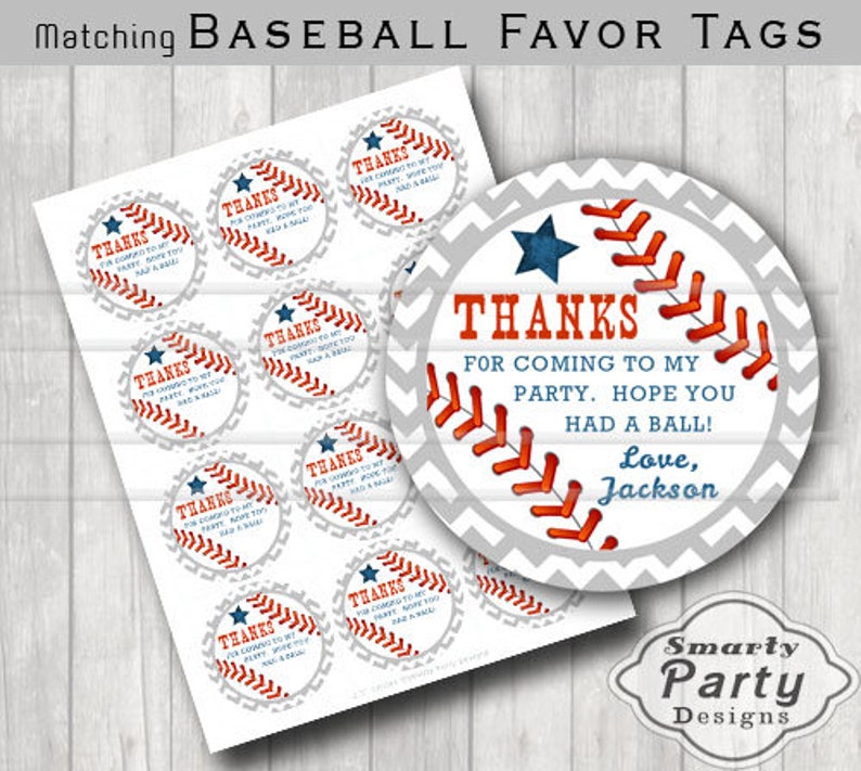 Baseball Thank You Party Tags / Stickers Printable - Etsy