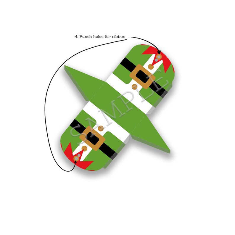 Christmas Elf Party Favor Box Gift Box Green Printable DIY PDF ...