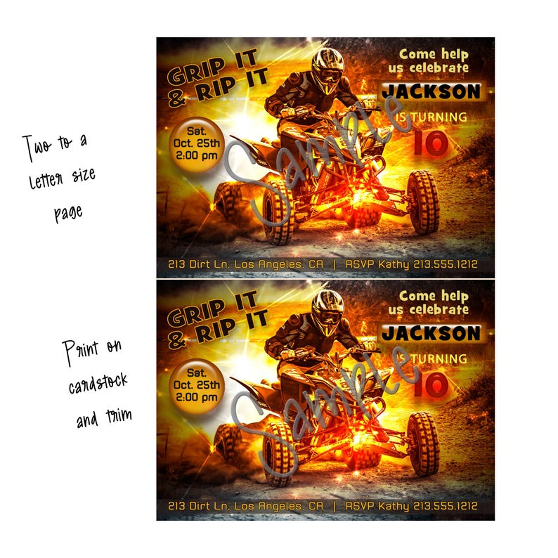 ATV Quad Bike Birthday Party Invite: Personalized Race Design (digital ...