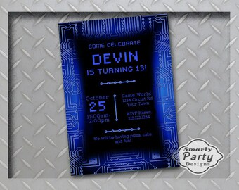 Boy Teen Tween Birthday Party Invite Computer Circuit Board Invitation ...