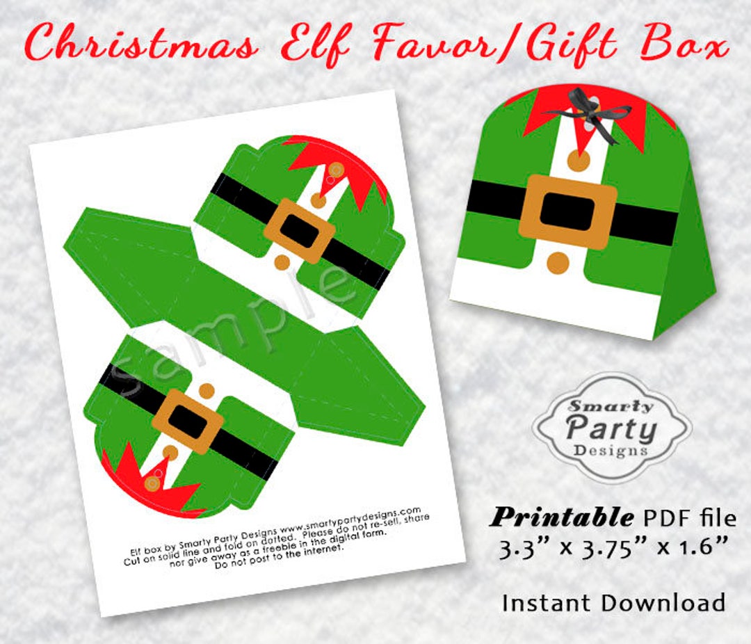 Christmas Elf Party Favor Box Gift Box Green Printable DIY PDF ...