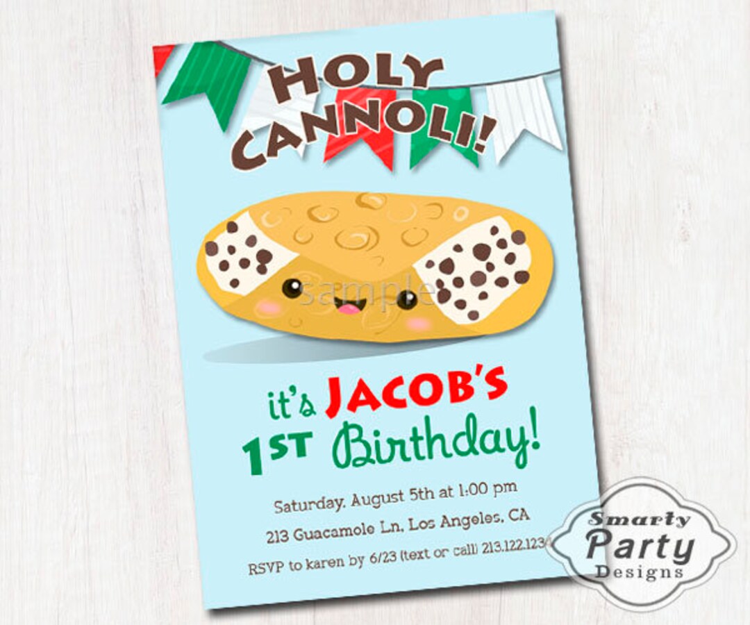 Holy Cannoli 1st Birthday Invitation | Kawaii Italian Bunting (digital ...