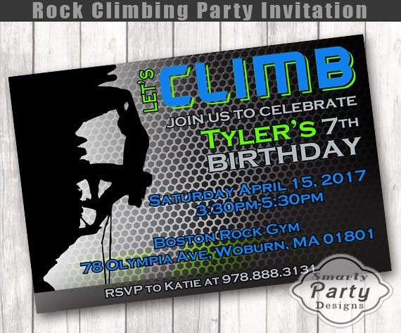 Rock Climbing Birthday Invitation Climb Birthday Boy Party | Etsy