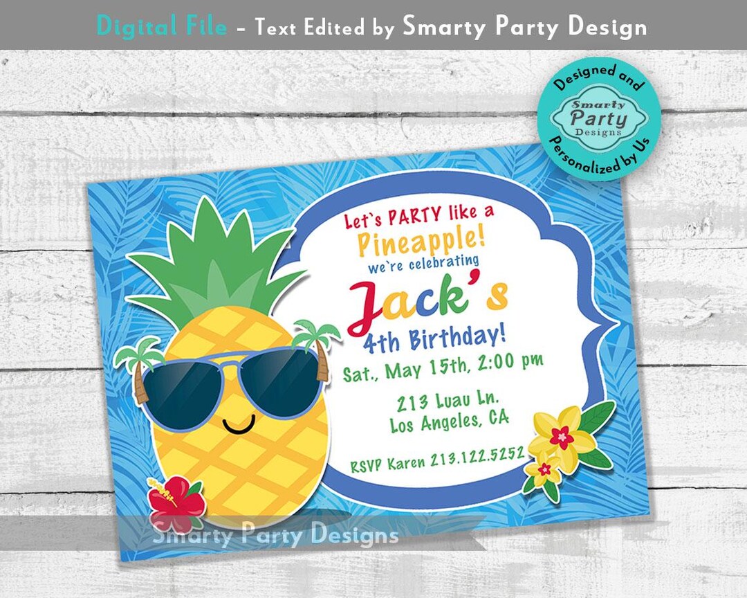 Boy Luau Party Like a Pineapple Birthday Party Invitations Summer ...