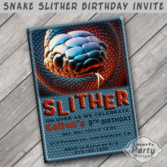 Snake Birthday Invite Printable Reptile Party Personalized Red | Etsy