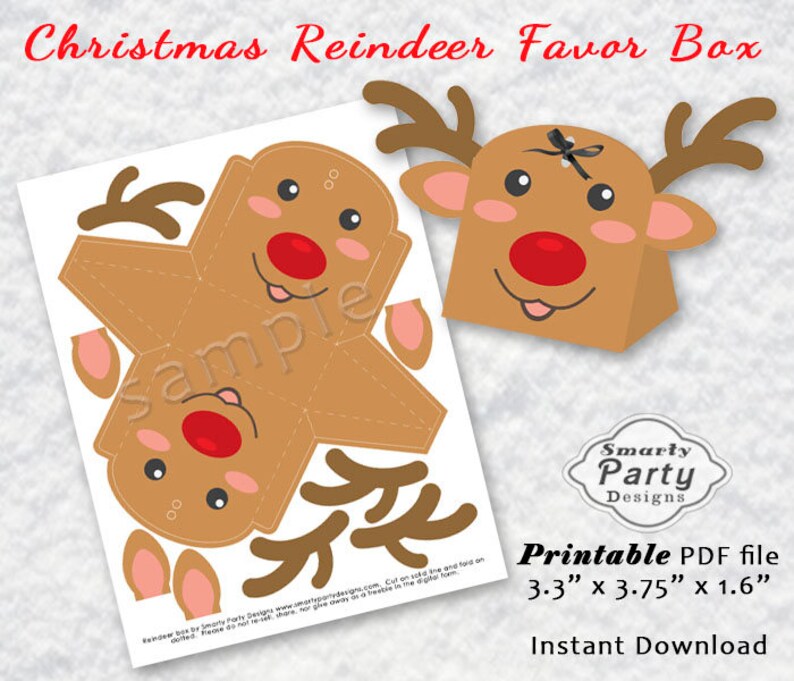Christmas Reindeer Party Favor Box Gift Box Rudolf Printable - Etsy