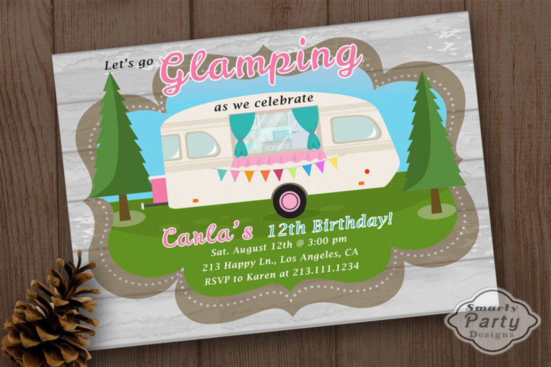 Camping Birthday Party Invite Invitation Glamping Trailer Digital ...