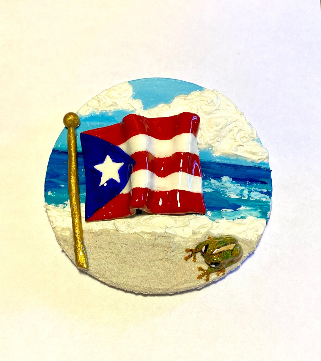 Handmade Handpainted Puerto Rican Flag and Coqui on Beach Ready to Hang ...