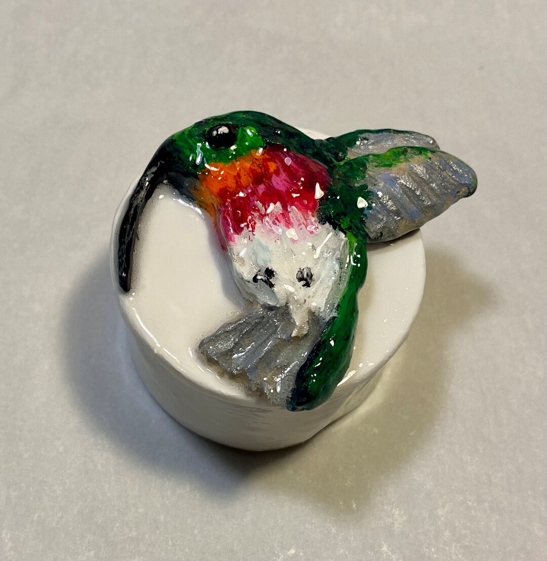 Handmade, Handpainted Air Dry Clay Hummingbird Dish With Lid (left) - Etsy