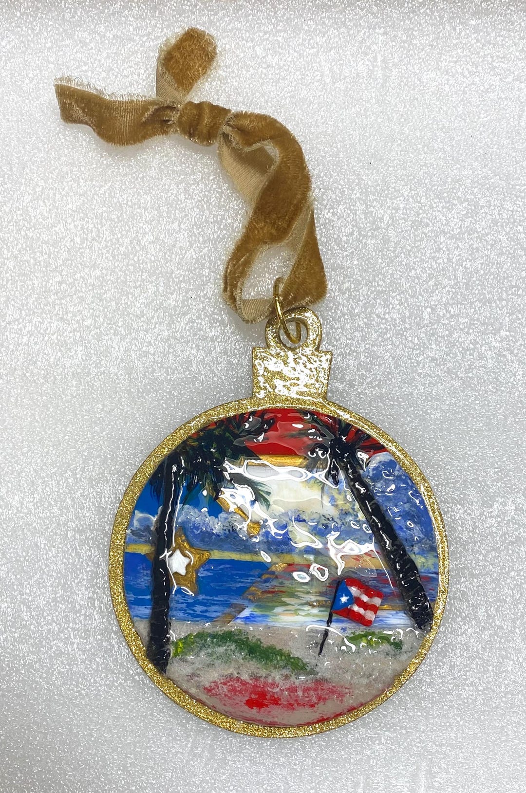 Hand-painted Puerto Rican Flag Ornament: Beach Scene Wood Art - Etsy