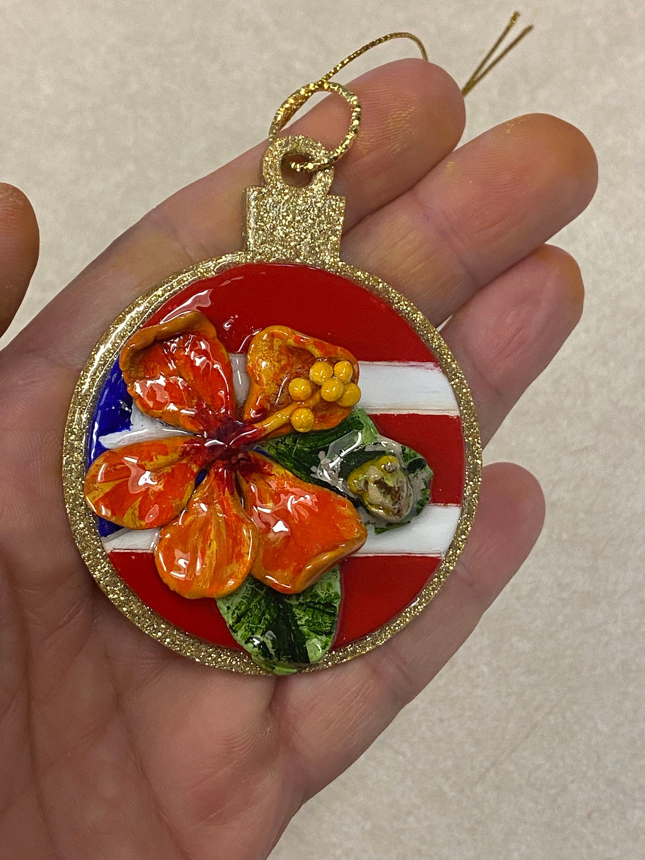 Handmade Handpainted Puerto Rican Flag Amapola and Coqui Air Dry Clay ...