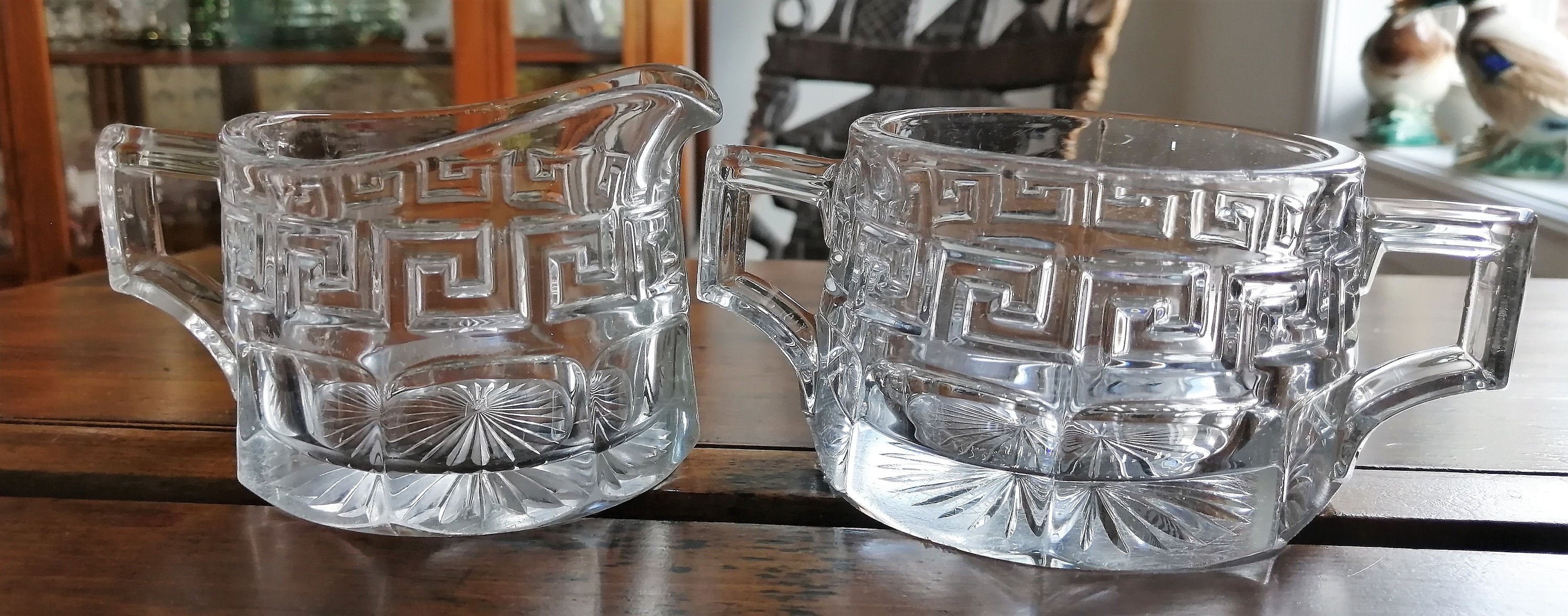 Heisey Glass Sugar and Creamer Set With Greek Key / Grecian - Etsy