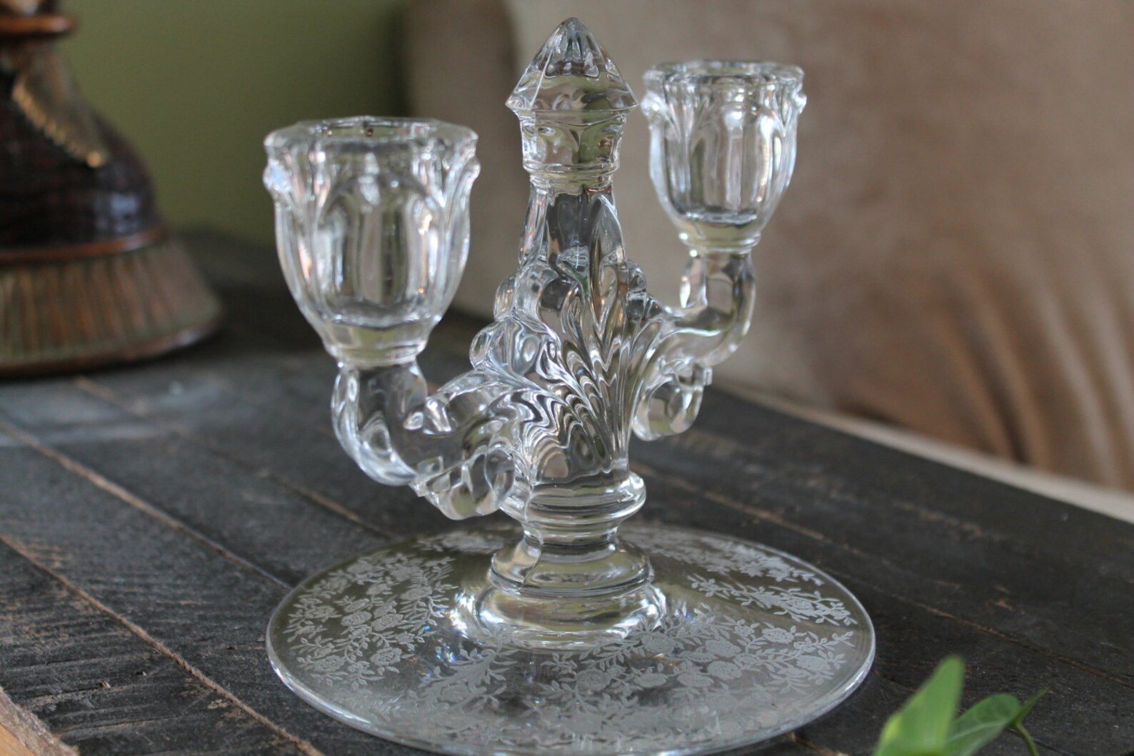 Heisey Trident Candle Holder / Candleholder With the Belle Le Rose Etch ...