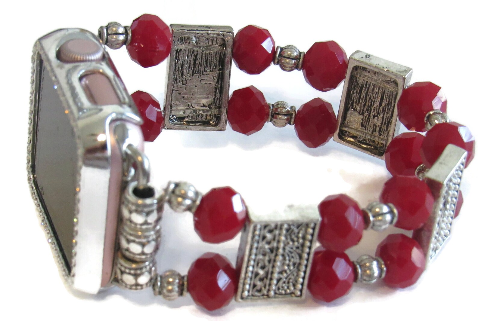 Red and Silver Beaded Apple Watch Band for Series 1 2 3 4 5 6 - Etsy