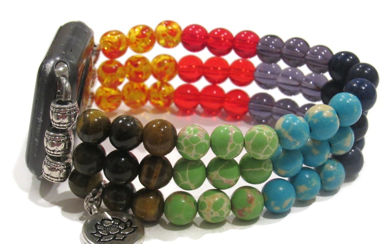 Chakra Healing Beaded Apple Watch Band With Lotus Charm - Etsy