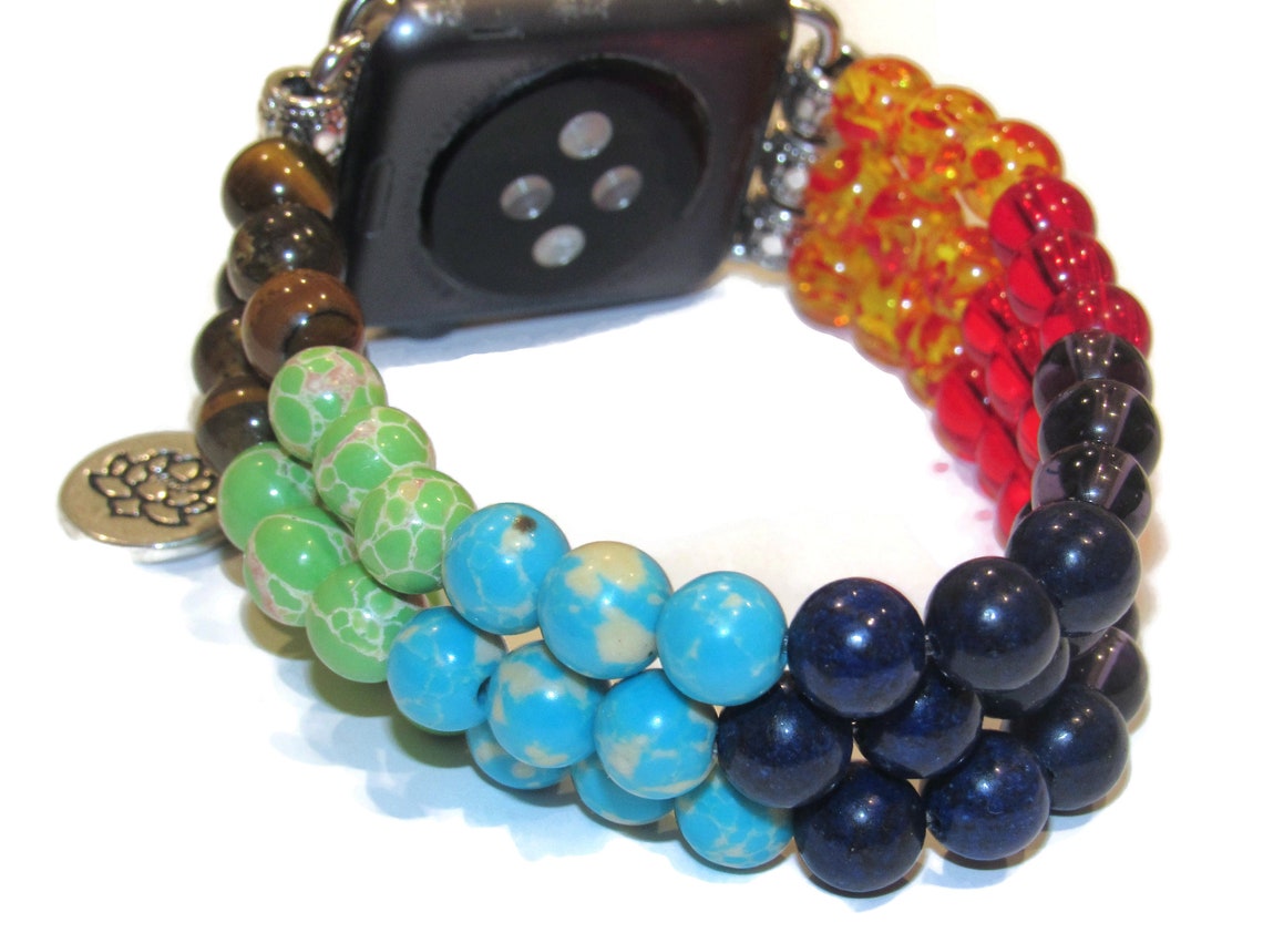 Chakra Healing Beaded Apple Watch Band With Lotus Charm - Etsy