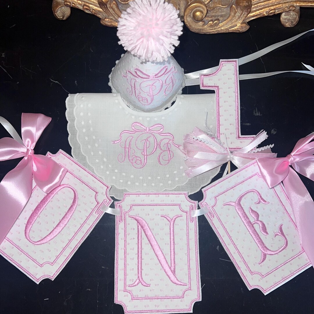 Pink Swiss Dot First Birthday Party Hat With Monogram - Etsy