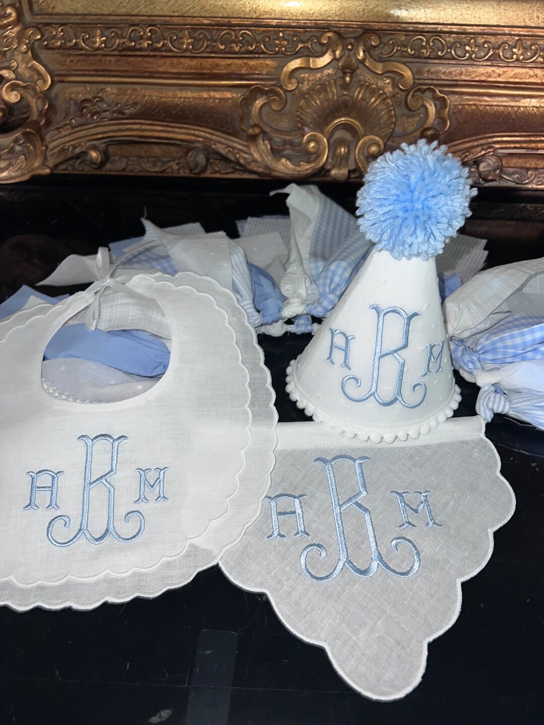 Embroidered Monogram Banner-wall Banner for First Birthday-monogram Bib ...