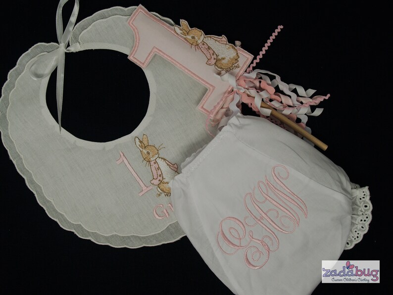 First Birthday Personalized White Linen Peter Rabbit Bib and | Etsy