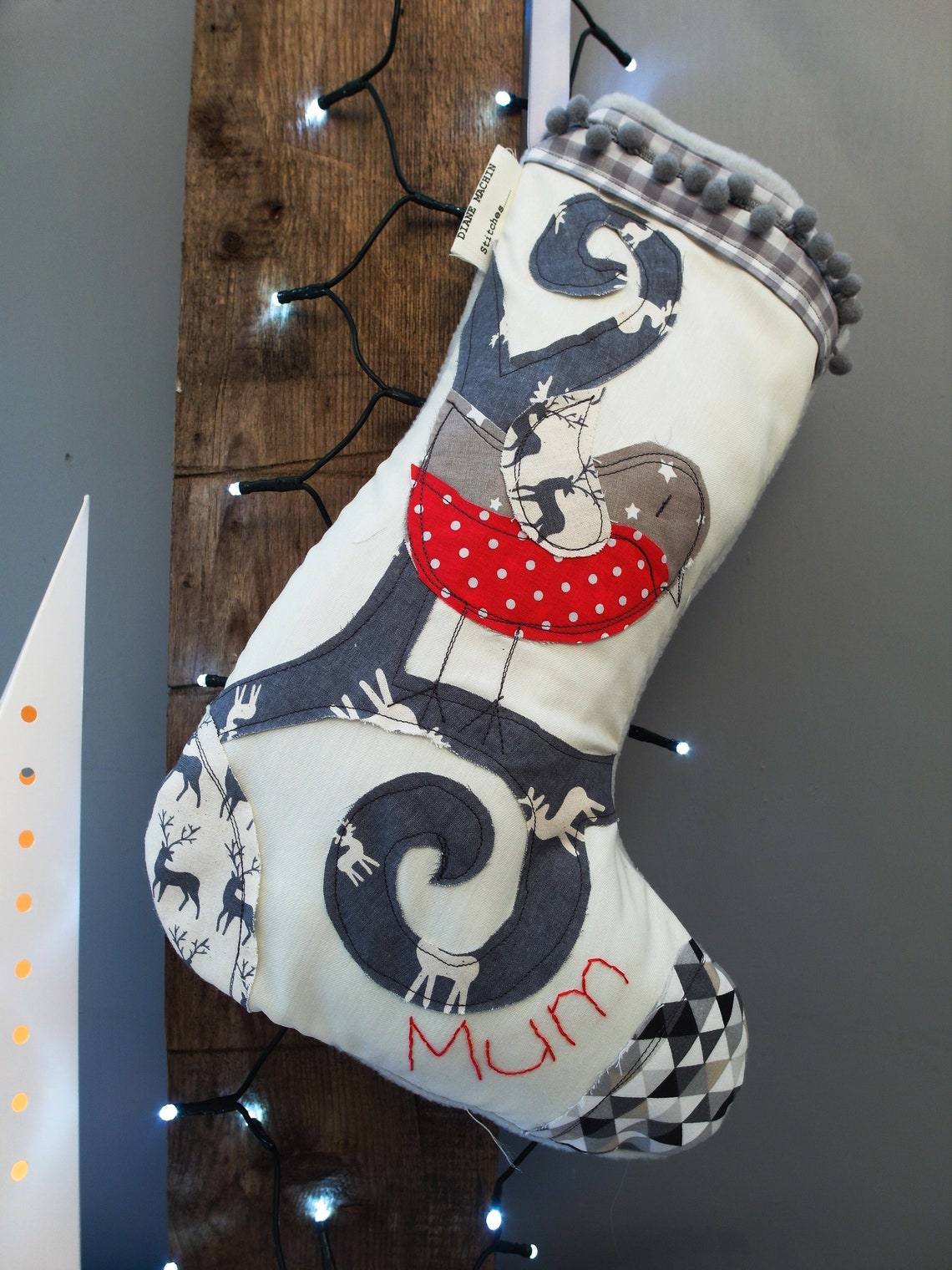 Personalized Grey Gray Christmas Stockings. GENUINE HANDMADE. - Etsy